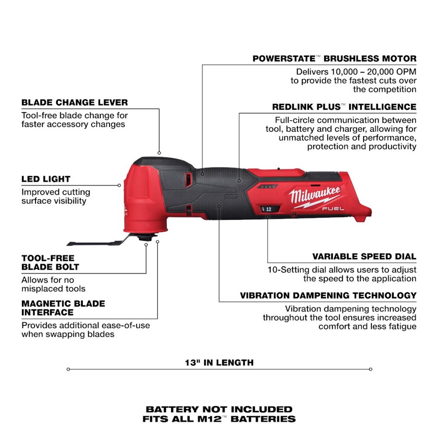 M12 FUEL 12 Volt Lithium-Ion Brushless Cordless Oscillating Multi-Tool ...
