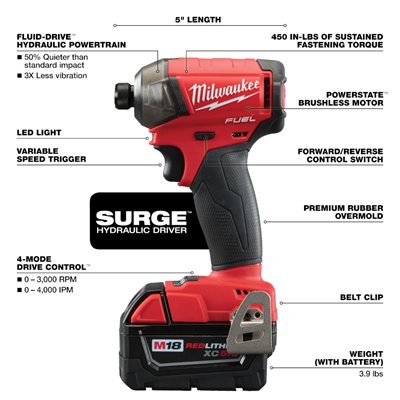 M18 FUEL 18 Volt Lithium-Ion Brushless Cordless SURGE 1 / 4 in. Hex ...