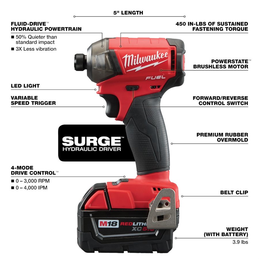 M18 FUEL 18 Volt Lithium-Ion Brushless Cordless SURGE 1 / 4 in. Hex ...